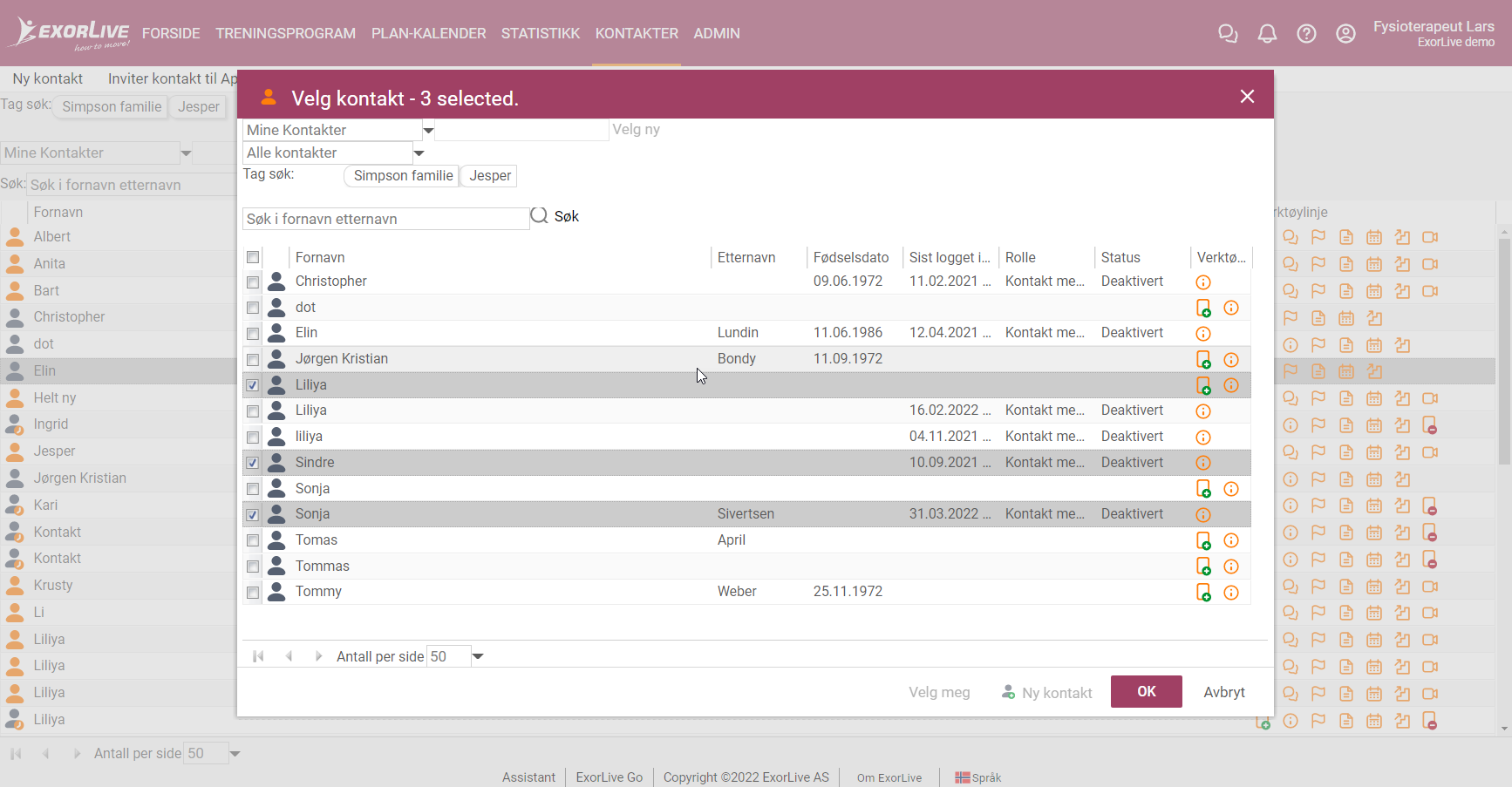 Opprett flere kontakter gjennom invitasjon til treningsapp(ExorLive Go ...